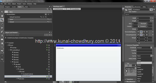 Customizing Silverlight ChildWindow Style using Blend | Kunal Chowdhury